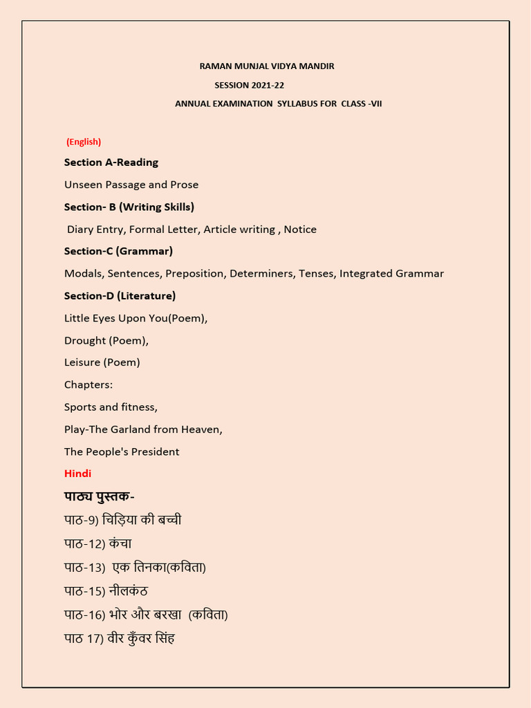 CLASS - VII ANNUAL SYLLABUS (2) | PDF