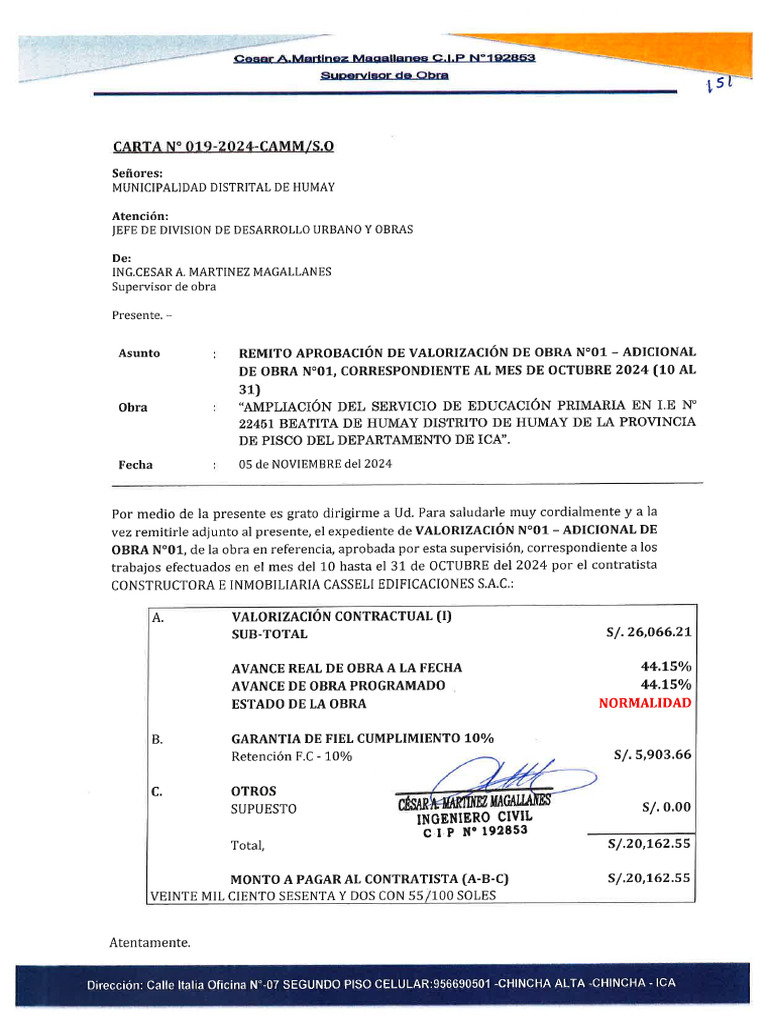 VAL.ADISIONAL DE OBRA N.-01 | PDF