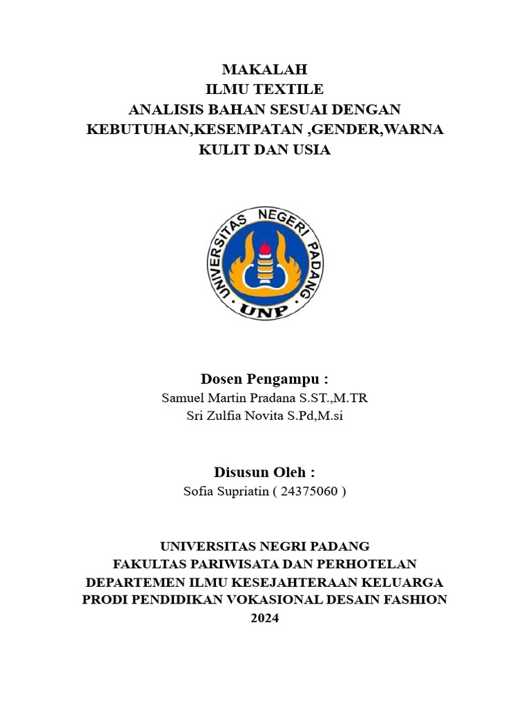 Makalah Ilmu Textile Akhir Sm1 | PDF