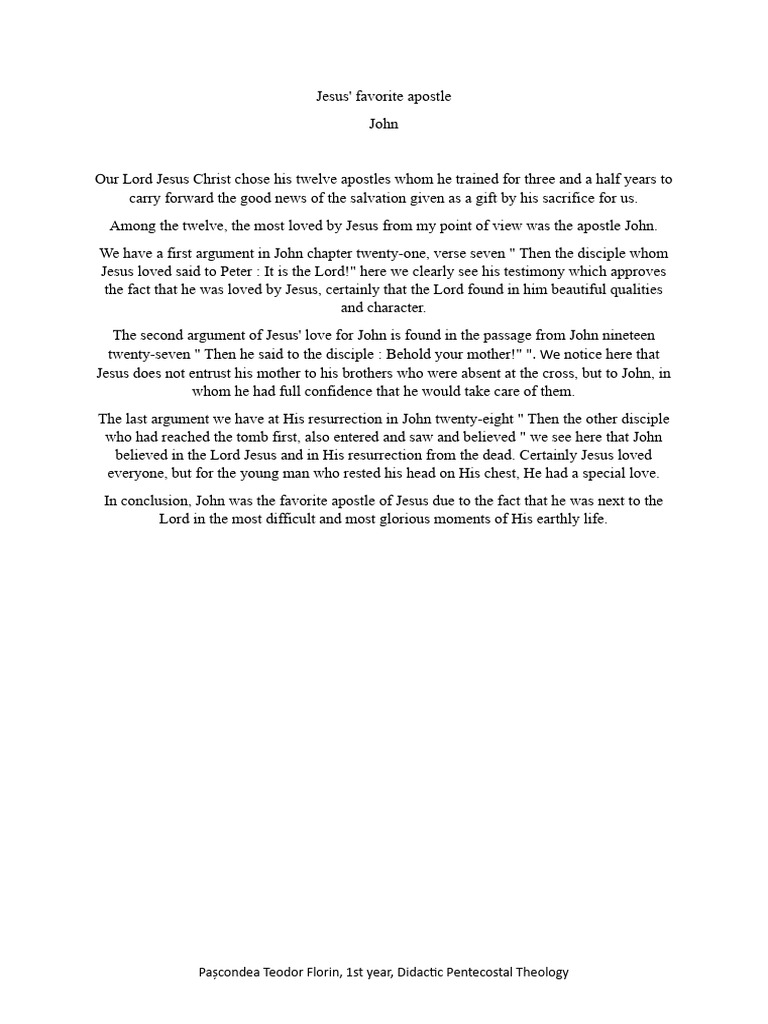 Apostolul preferat a lui Isus (1) | PDF