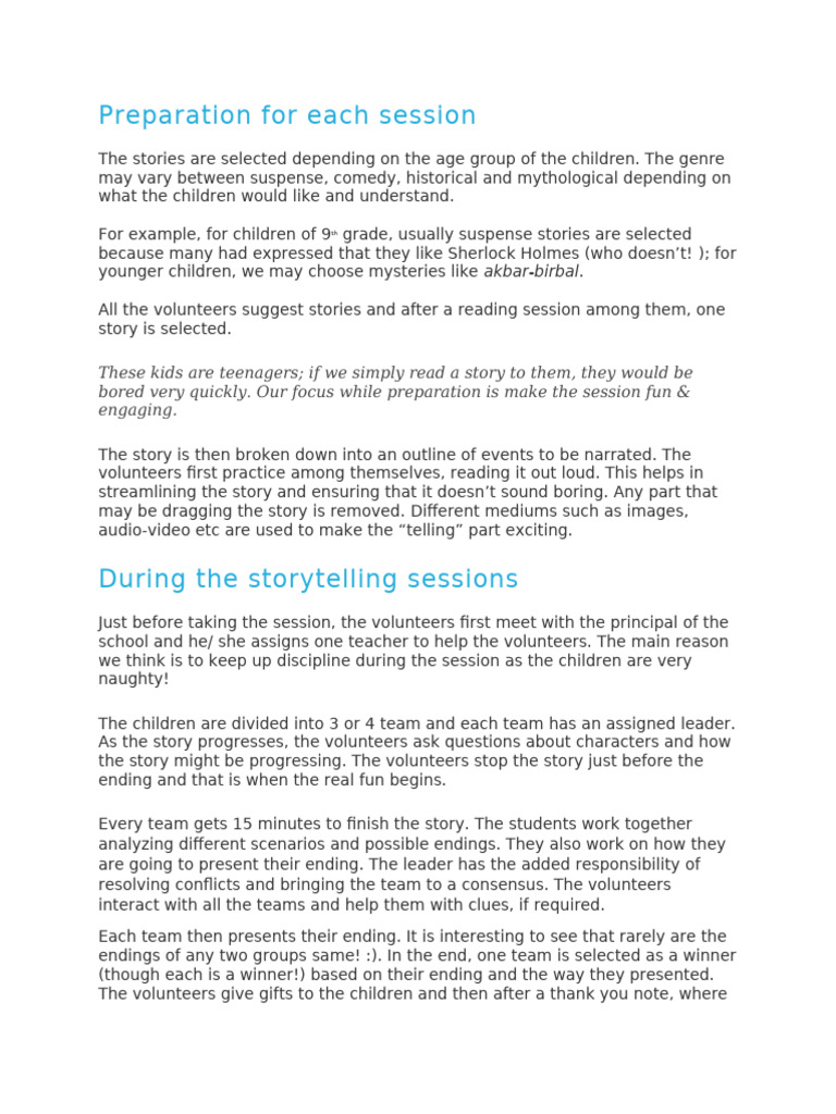 Engaging Storytelling Sessions for Teens | PDF | Storytelling