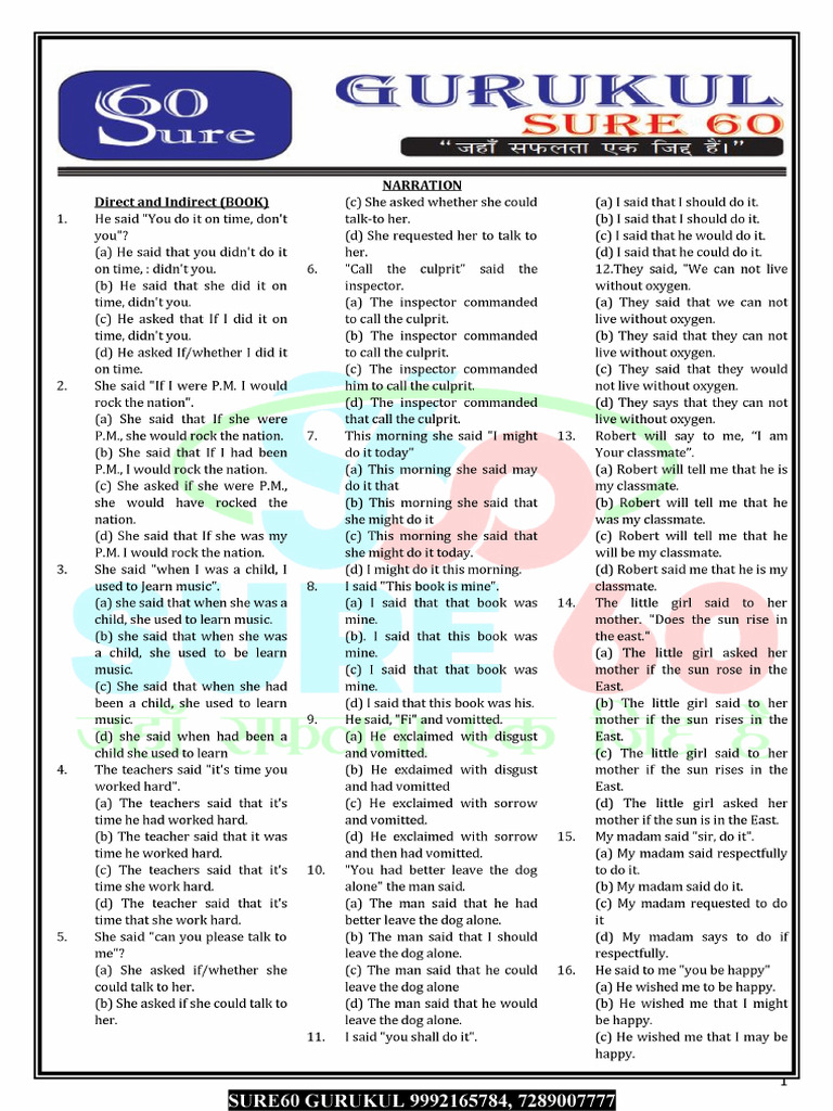 Narration Class Sheet | PDF
