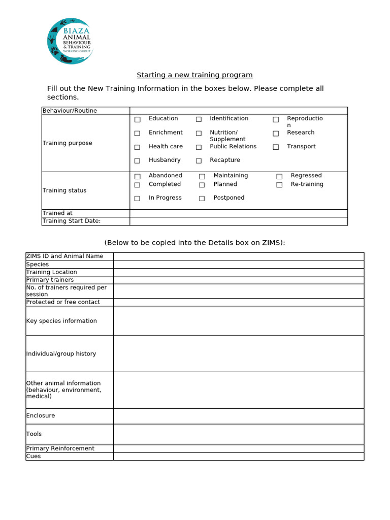 Planning A Training Program BIAZA Template | PDF