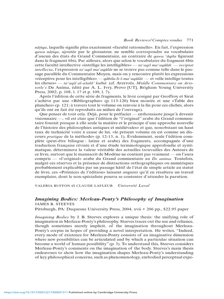 MICHAEL BERMAN - Imagining Bodies Merleau-Ponty's Philosophy of Imagination - James B. Steeves ...