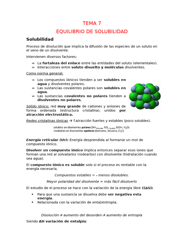 Tema 7 Química | PDF | Solubilidad | Enlace iónico