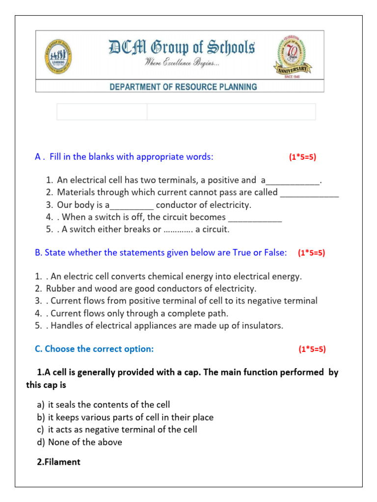 Class 6 Electricity and Circuit Notes | PDF | Electric Current | Switch