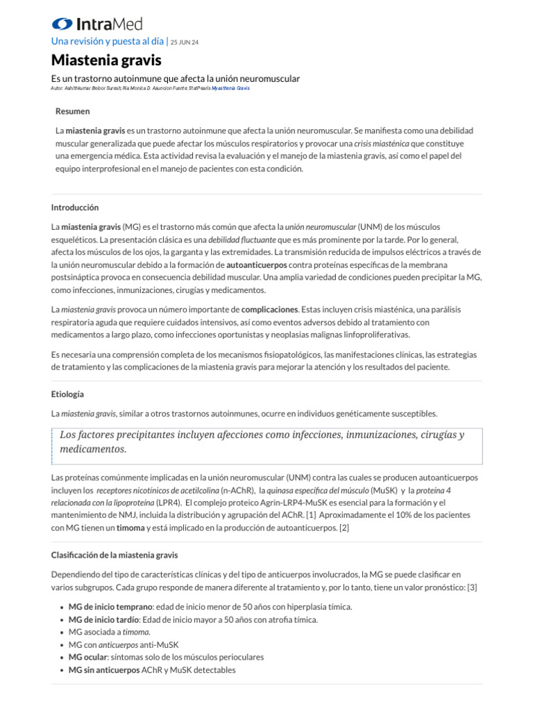 IntraMed - Artículos - Miastenia gravis | PDF | Unión neuromuscular ...