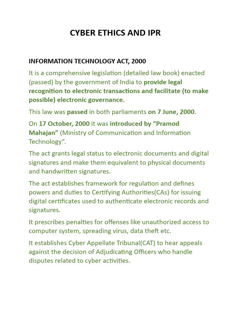 Cyber Ethics & IT Act Essentials | PDF | Cybercrime | Phishing