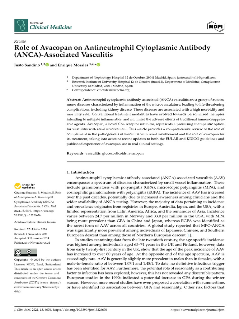 Role of Avacopan On Antineutrophil Cytoplasmic Antibody (ANCA ...