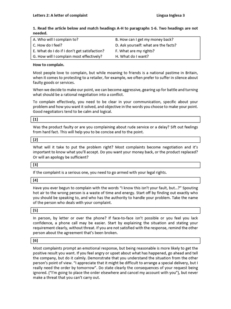 Letter Writing 2 - Letters of Complaint | PDF