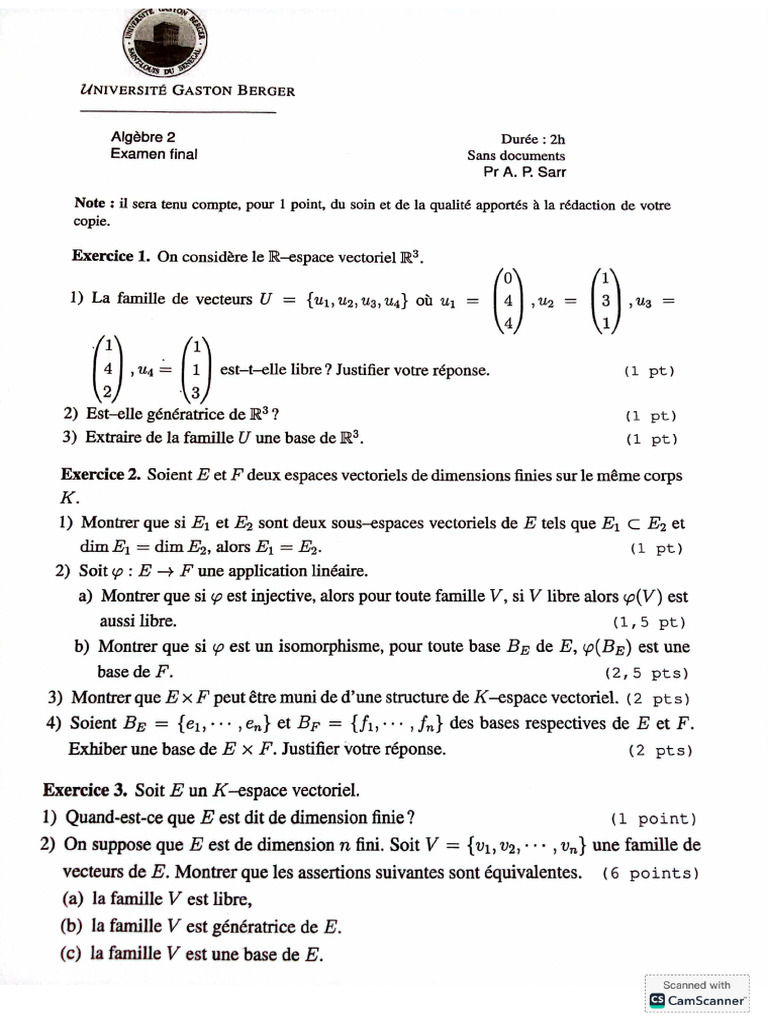 Correction Examen Algebre II 22-23 | PDF