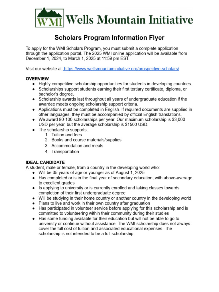 2025 WMI Scholars Program Information Flyer | PDF | Undergraduate ...