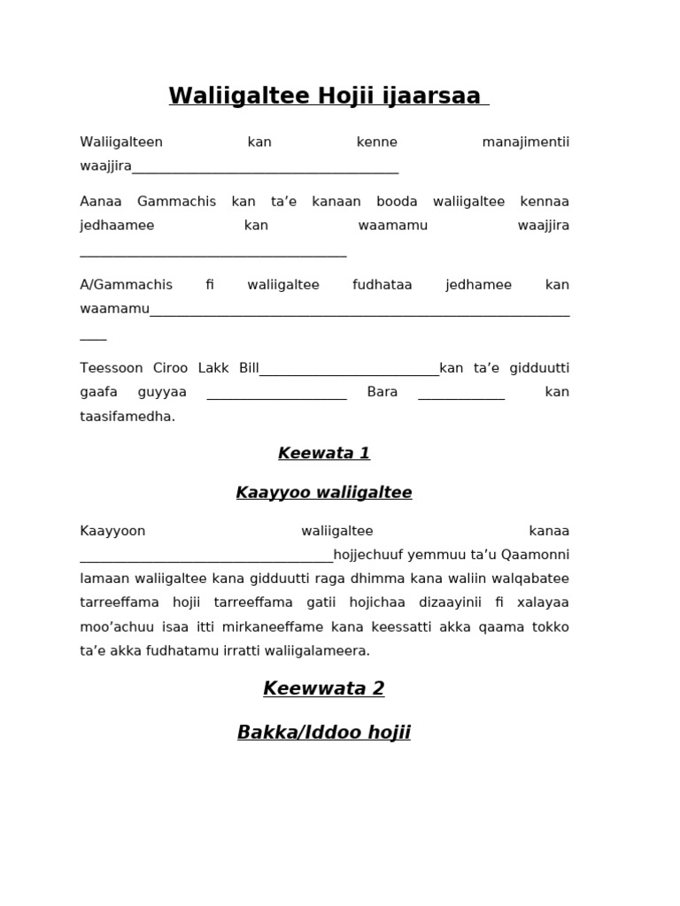 Waliigaltee Hojii Ijaarsaa | PDF