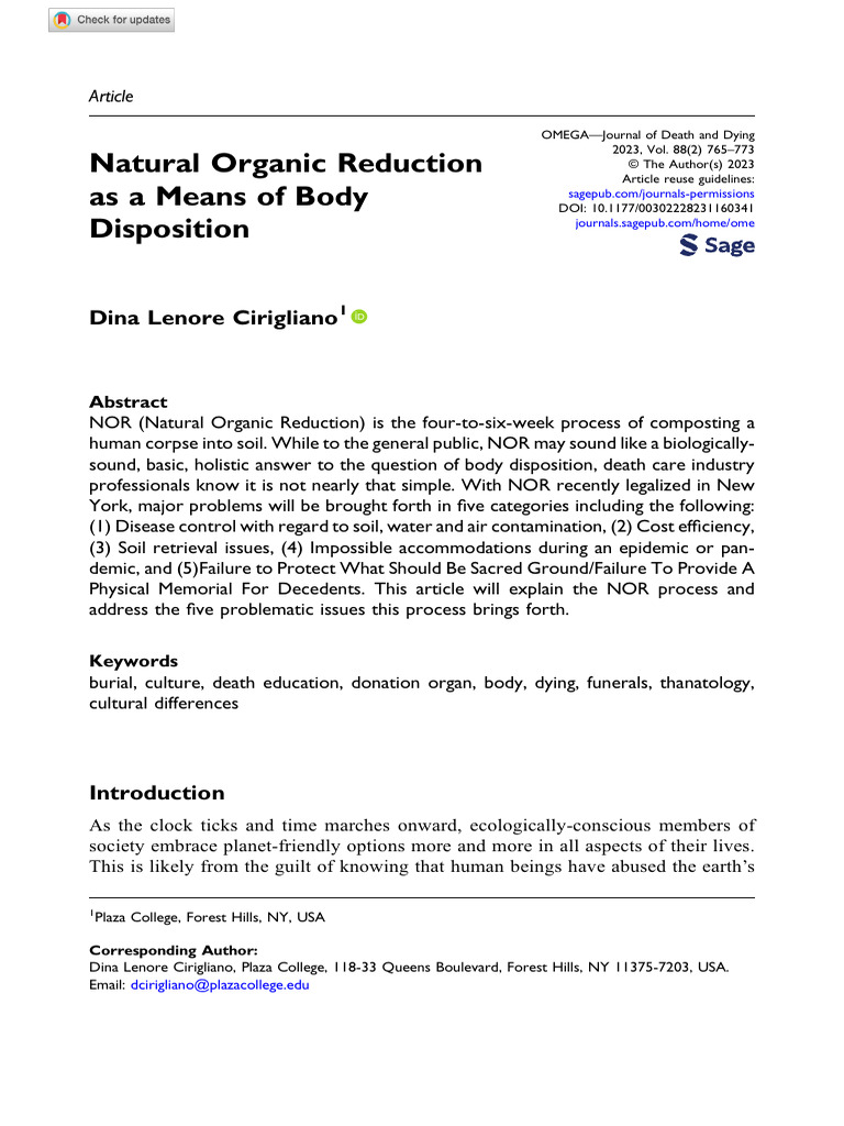 Cirigliano 2023 Natural Organic Reduction As A Means of Body ...