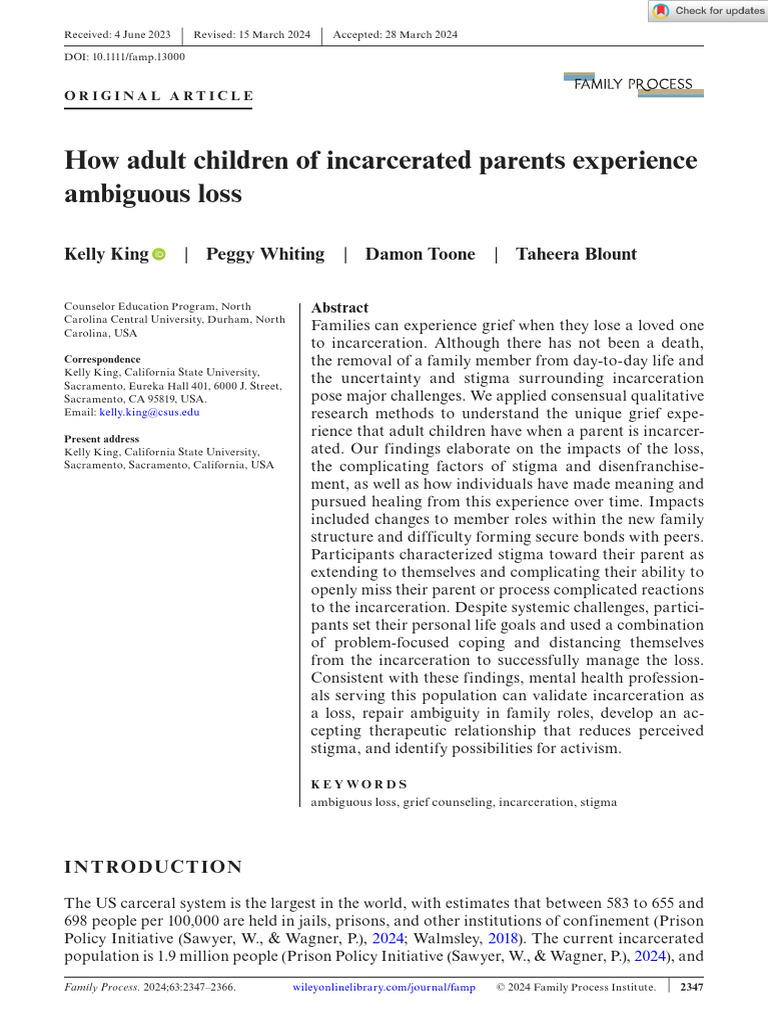 Family Process - 2024 - King - How Adult Children of Incarcerated ...