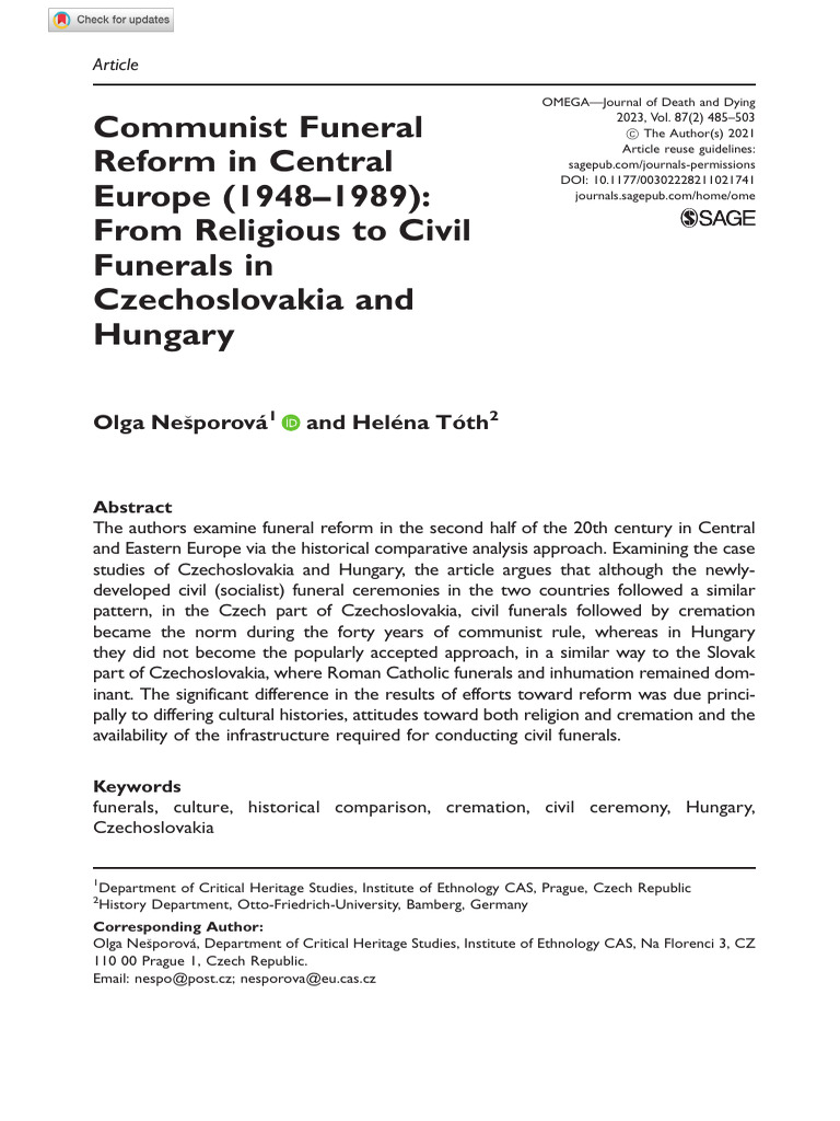 Nesporova Toth 2021 Communist Funeral Reform in Central Europe (1948 1989) From Religious to ...
