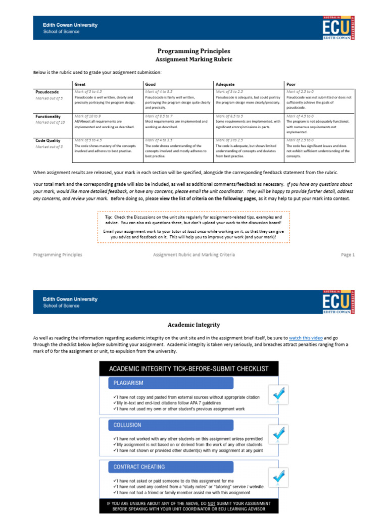 ProgPrinc Assignment Rubric and Marking Criteria | PDF | Control Flow | Data Type