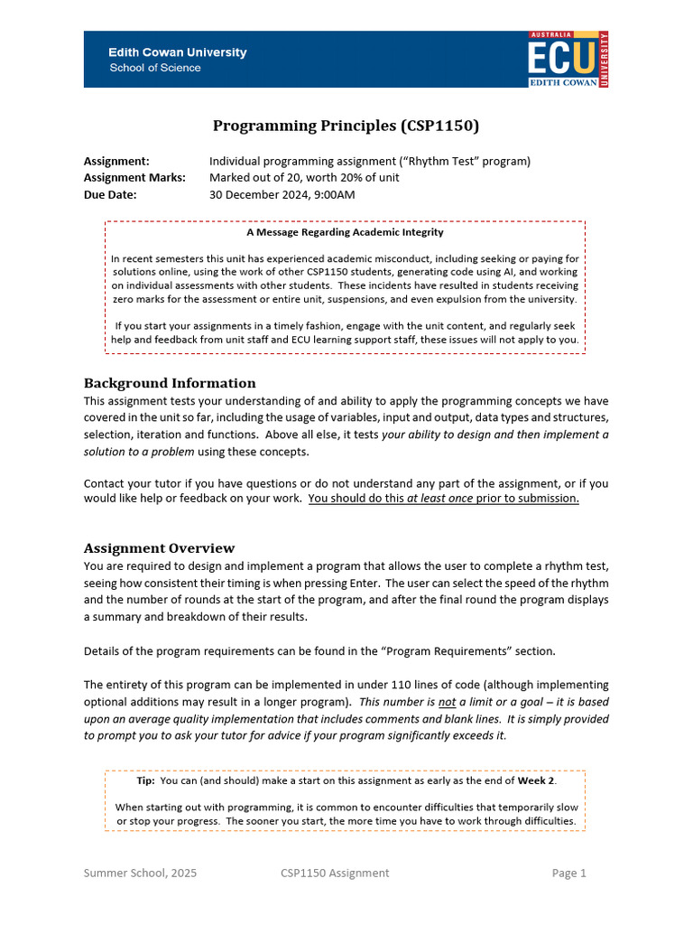 ProgPrinc (CSP1150) Assignment 250 | PDF | Computer Programming ...