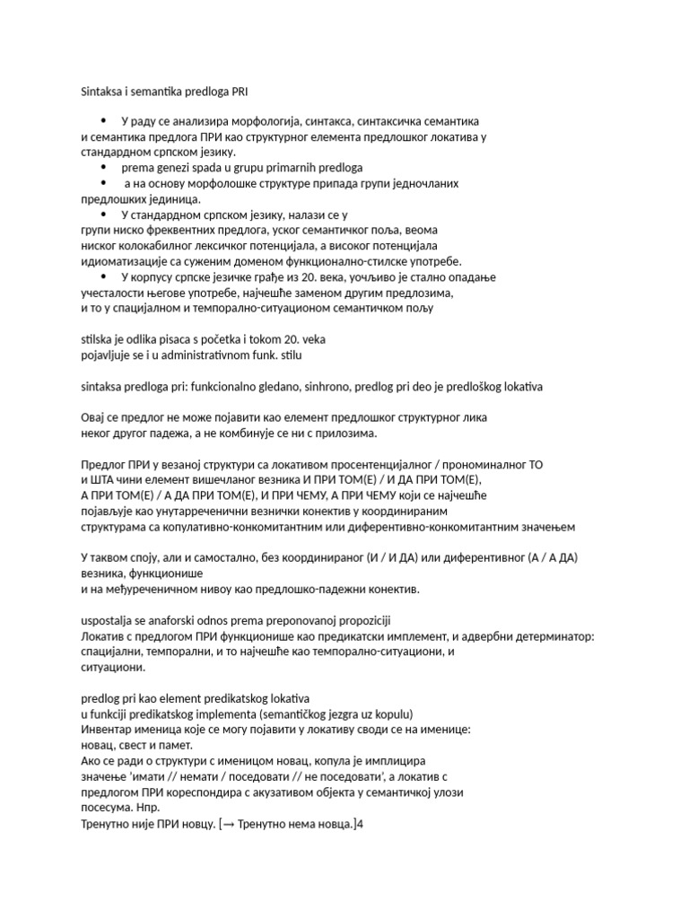 Sintaksa I Semantika Predloga Pri | PDF