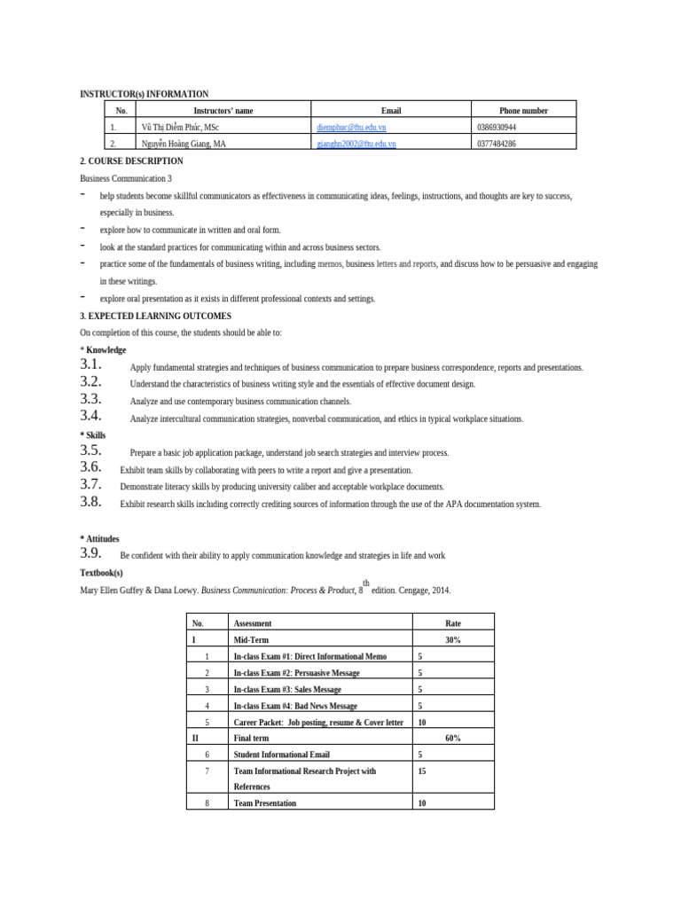 Business Communication Course Guide | PDF | Lecture | Communication