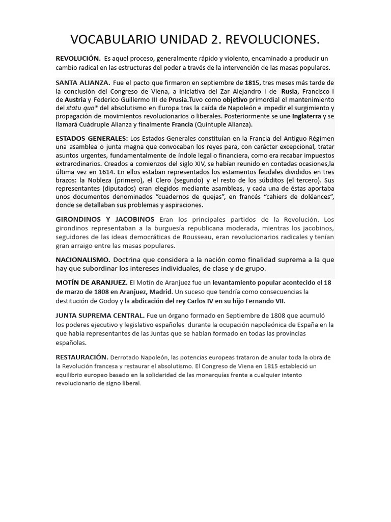 Vocabulario Clave de Revoluciones Históricas | PDF | revolución Francesa