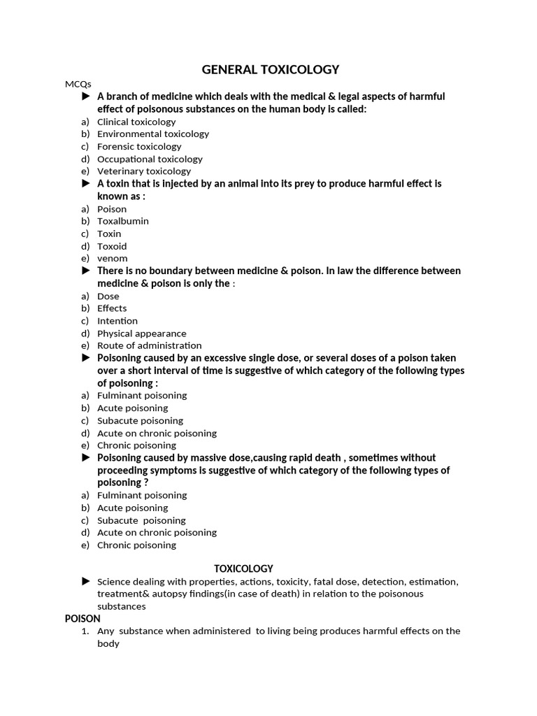 GENERAL TOXICOLOGY | PDF | Poison | Toxicology