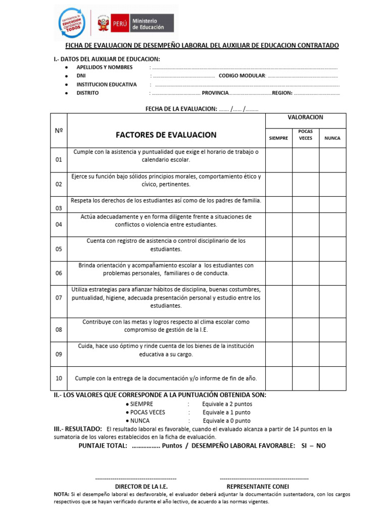 Ficha de Evaluacion de Desempeno Laboral | PDF