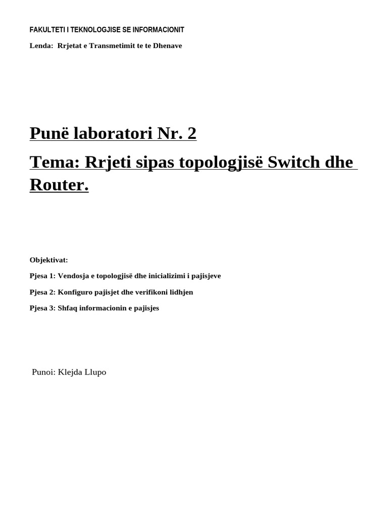 Lab 2. Rrjetat e Transmetimit Te Te Dhenave | PDF