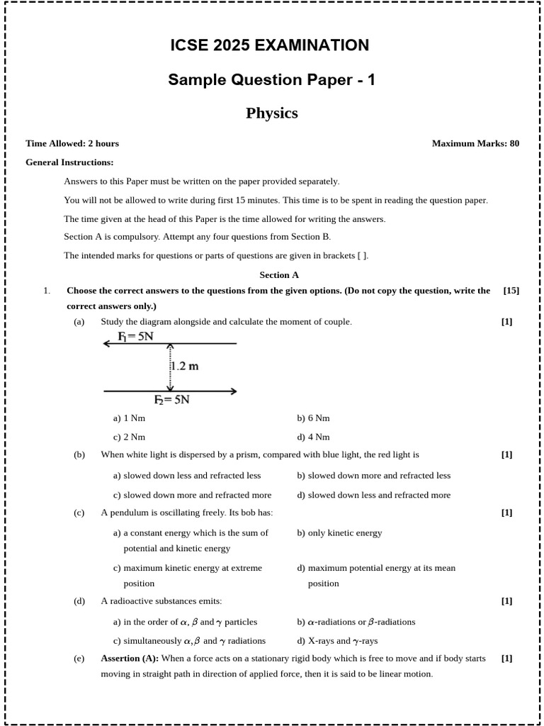 Physics Sample Paper | PDF | Metrology | Mechanics