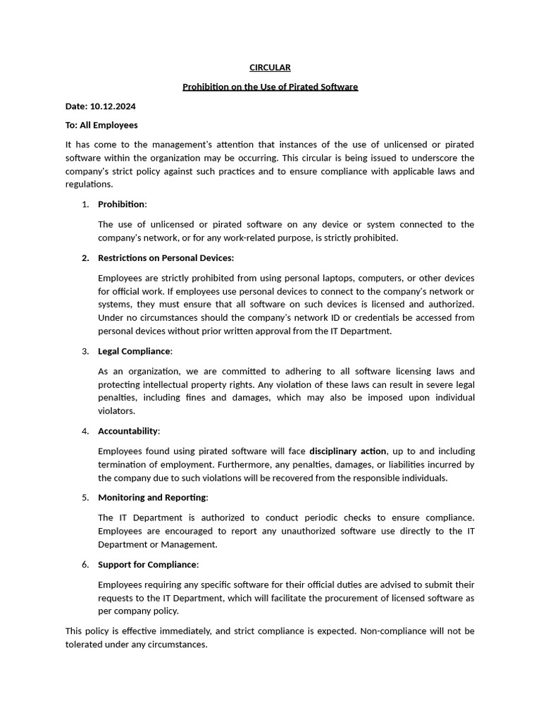 CIRCULAR - Prohibition On The Use of Pirated Software - 10.12.2024 ...