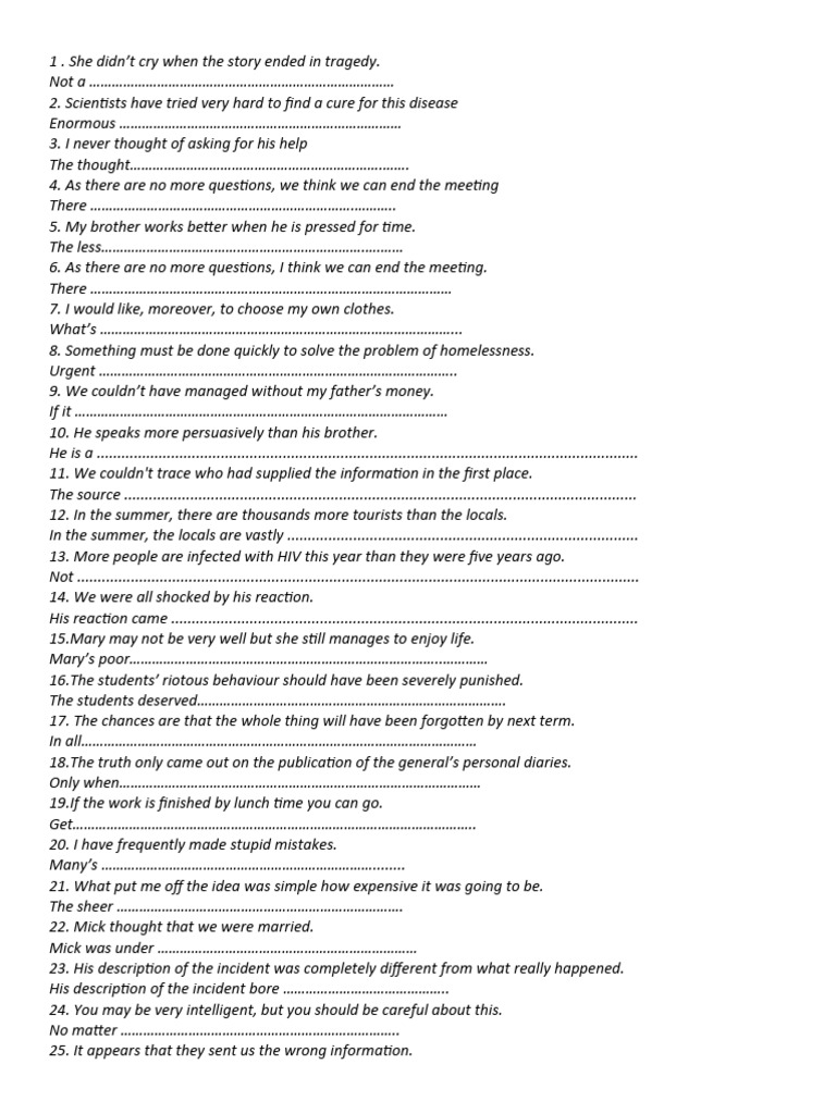 Sentence Transformation Exercises | PDF