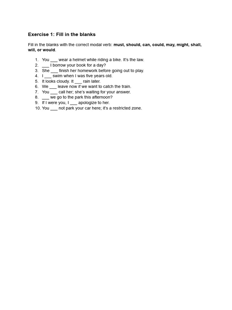 Exercise 1 - Fill in The Blanks | PDF