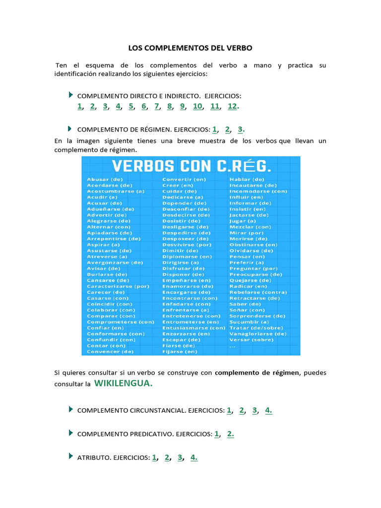 Ejercicios Complementos Del Verbo | PDF