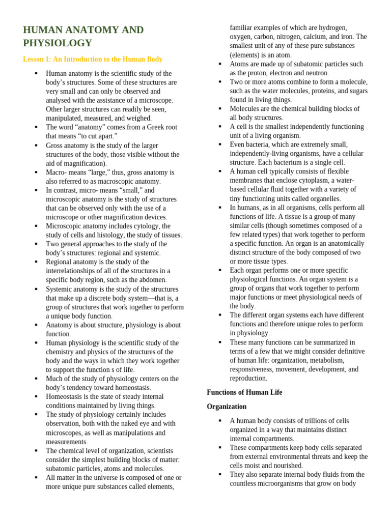Human Anatomy and Physiology Overview | PDF | Atoms | Ion