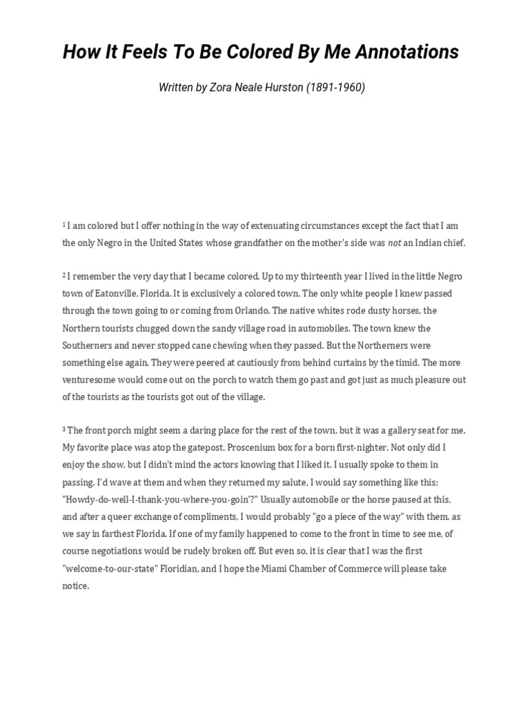 Hurston How it Feels to Be Colored Me | PDF