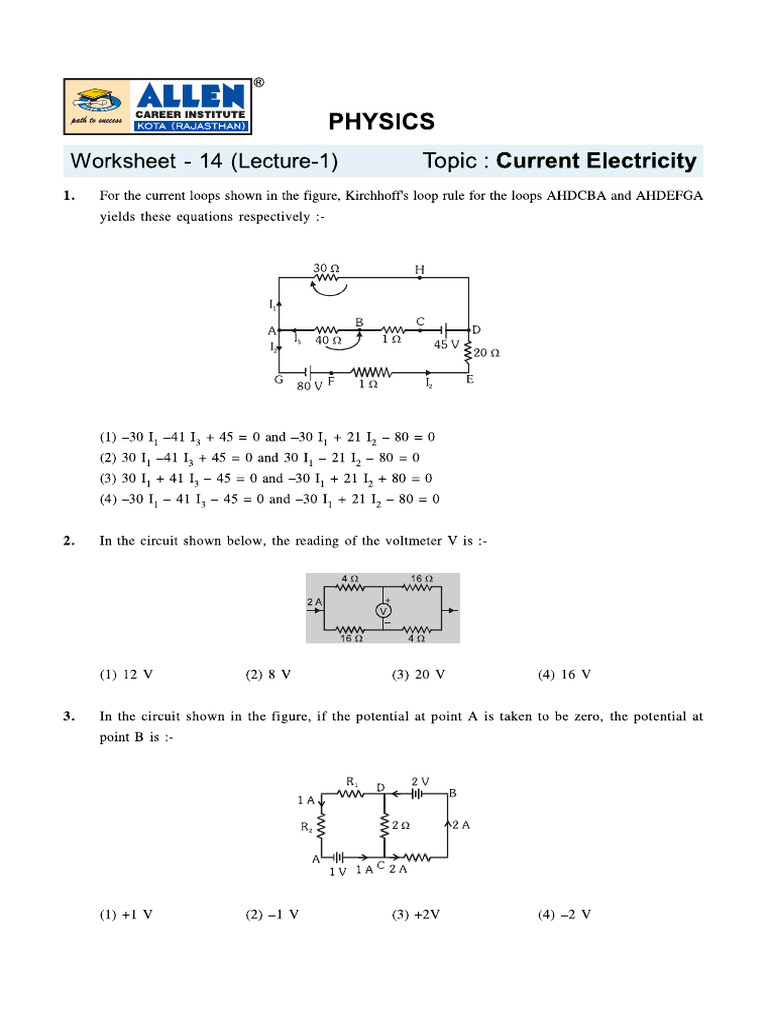 Current Electricity - DPP | PDF