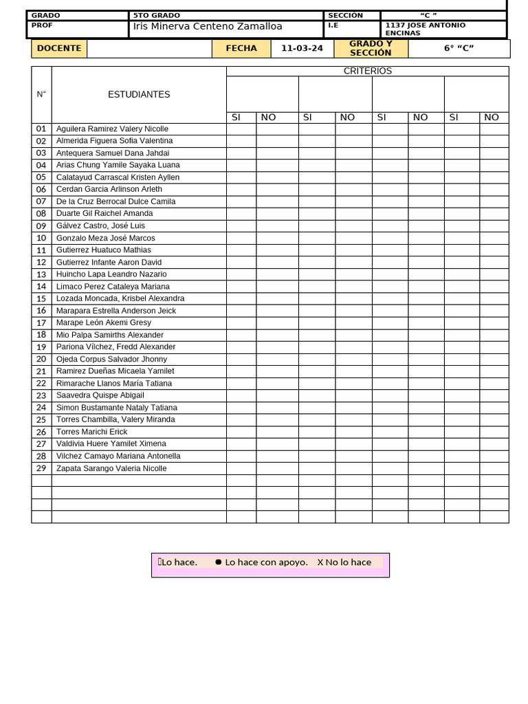 Lista Alumnos 6to c Iris Centeno | PDF