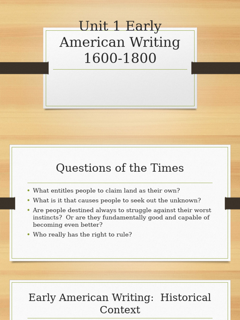 Unit 1 Early American Writing 1600-1800 | PDF | Puritans | American ...