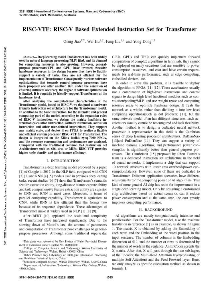 RISC-VTF RISC-V Based Extended Instruction Set for Transformer | PDF ...