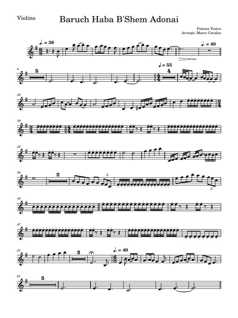 Baruch Haba B'Shem Adonai - Violino | PDF