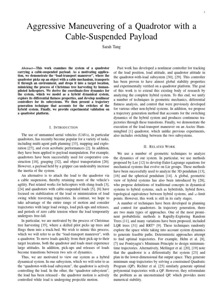 Tang - Aggressive Maneuvering of A Quadrotor With A Cable | PDF ...