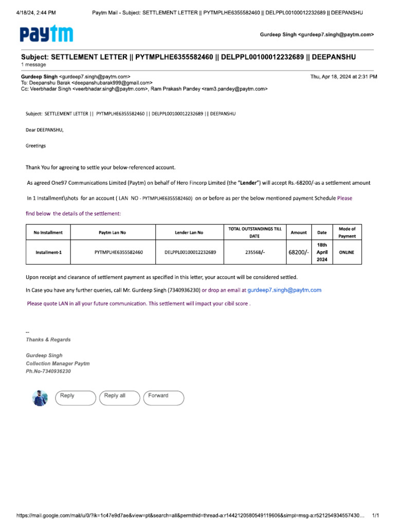 Loan Offfer Letter Deepanshu Paytm | PDF