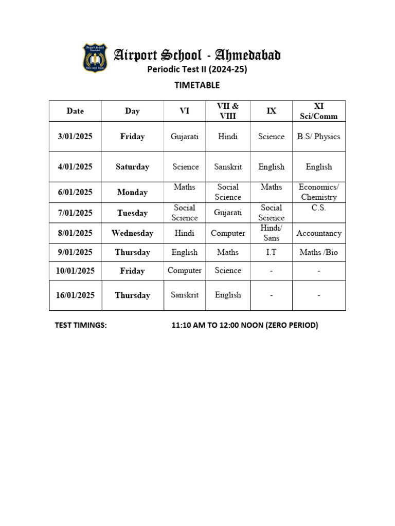 Ahmedabad Airport School Test Timetable | PDF