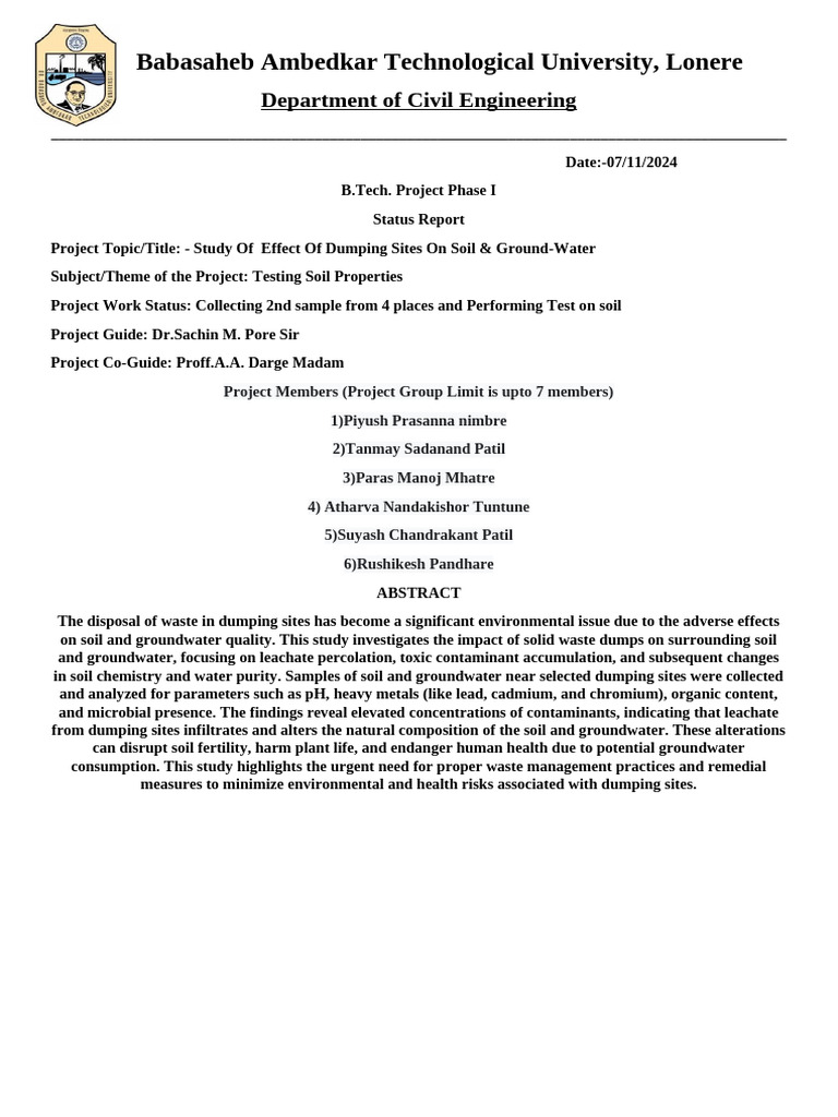 Project Phase I Status | PDF