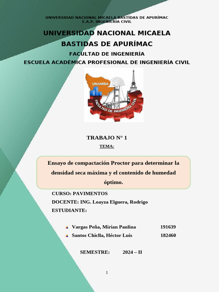 1 Ensayo de compactación proctor para determinar la densidad seca ...