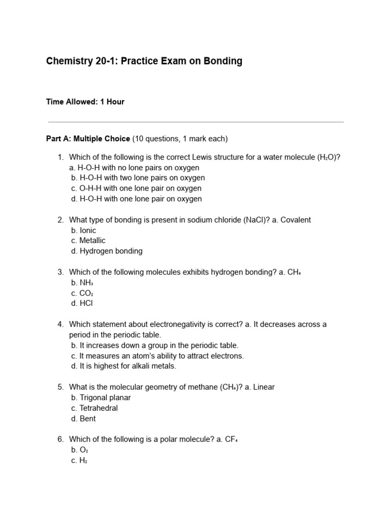 Bonding Chem20 Exam | PDF | Chemical Polarity | Chemical Bond