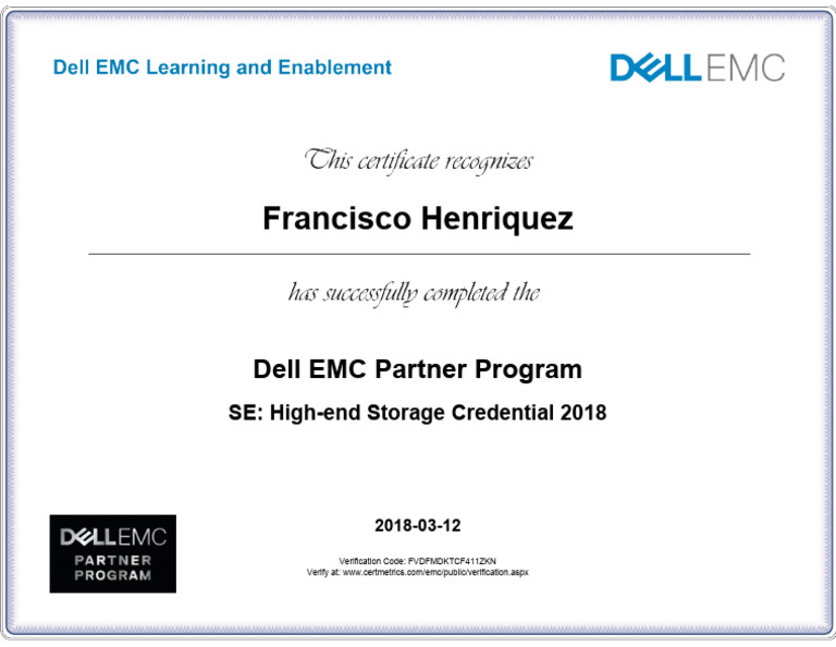 SE - High-End Storage Credential 2018 Certificate | PDF