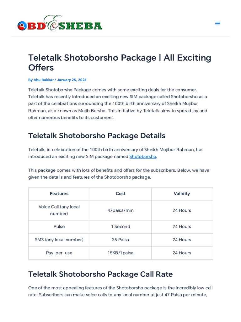 Teletalk Shotoborsho Package - All Exciting Offers | PDF | Service ...