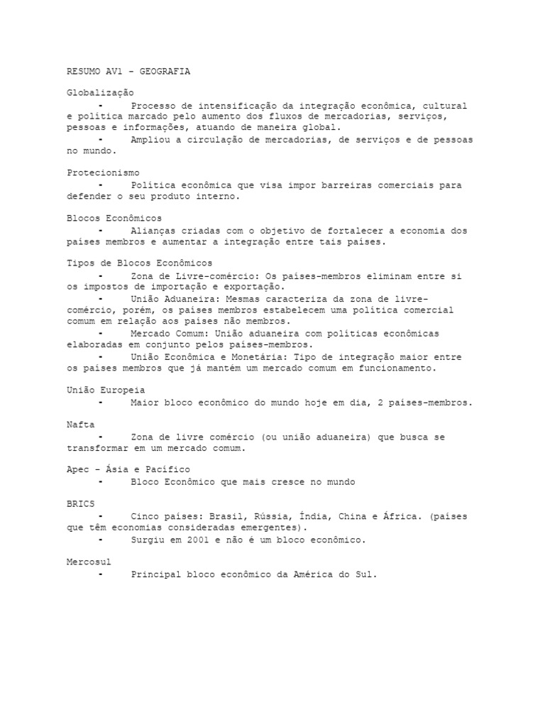 Resumo Av1 Geografia | PDF