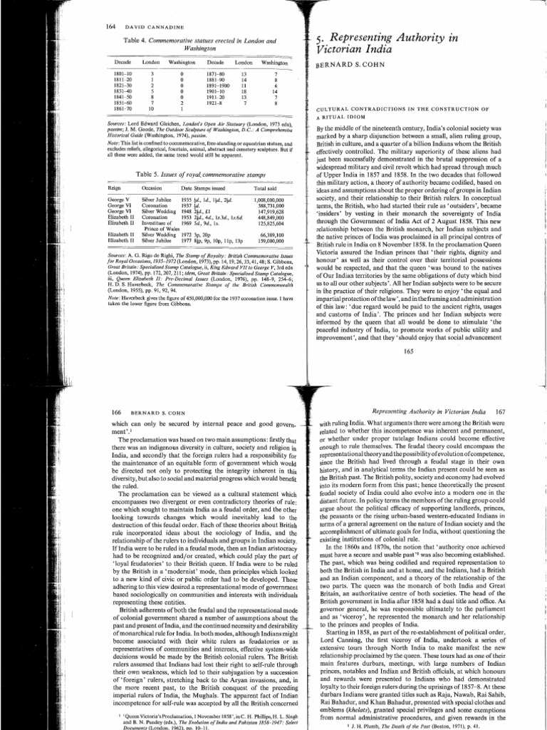 Bernard S Cohn 1983 Representing Authority in India 165-209 | PDF